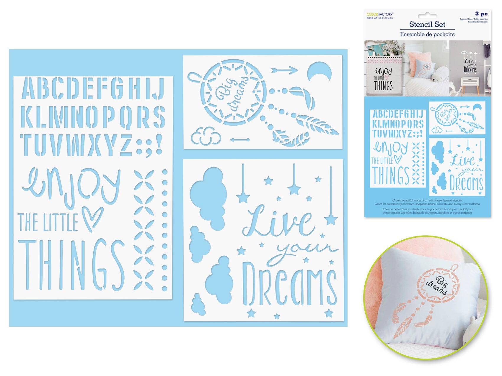 Color Factory: 3pk Multi-Media Stencil Set Asst Sizes Big Dreams ...