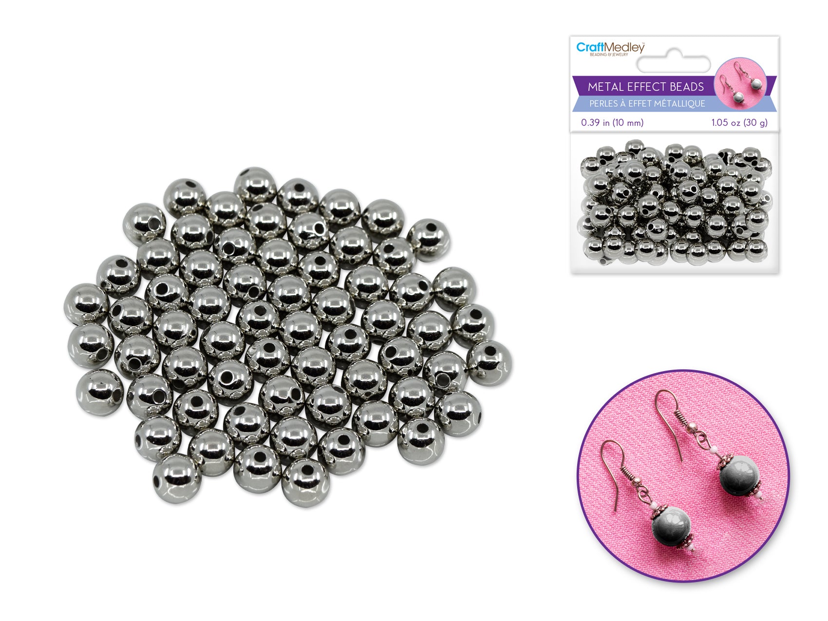 Metal Effect Beads: 10mm Luster Electroplated Round 30g Titanium ...