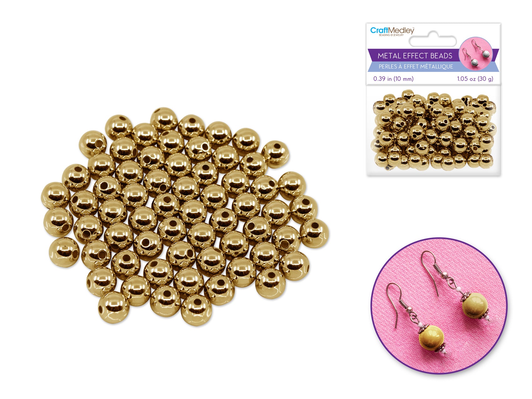 Metal Effect Beads: 10mm Luster Electroplated Round 30g Gold – Crafts N ...