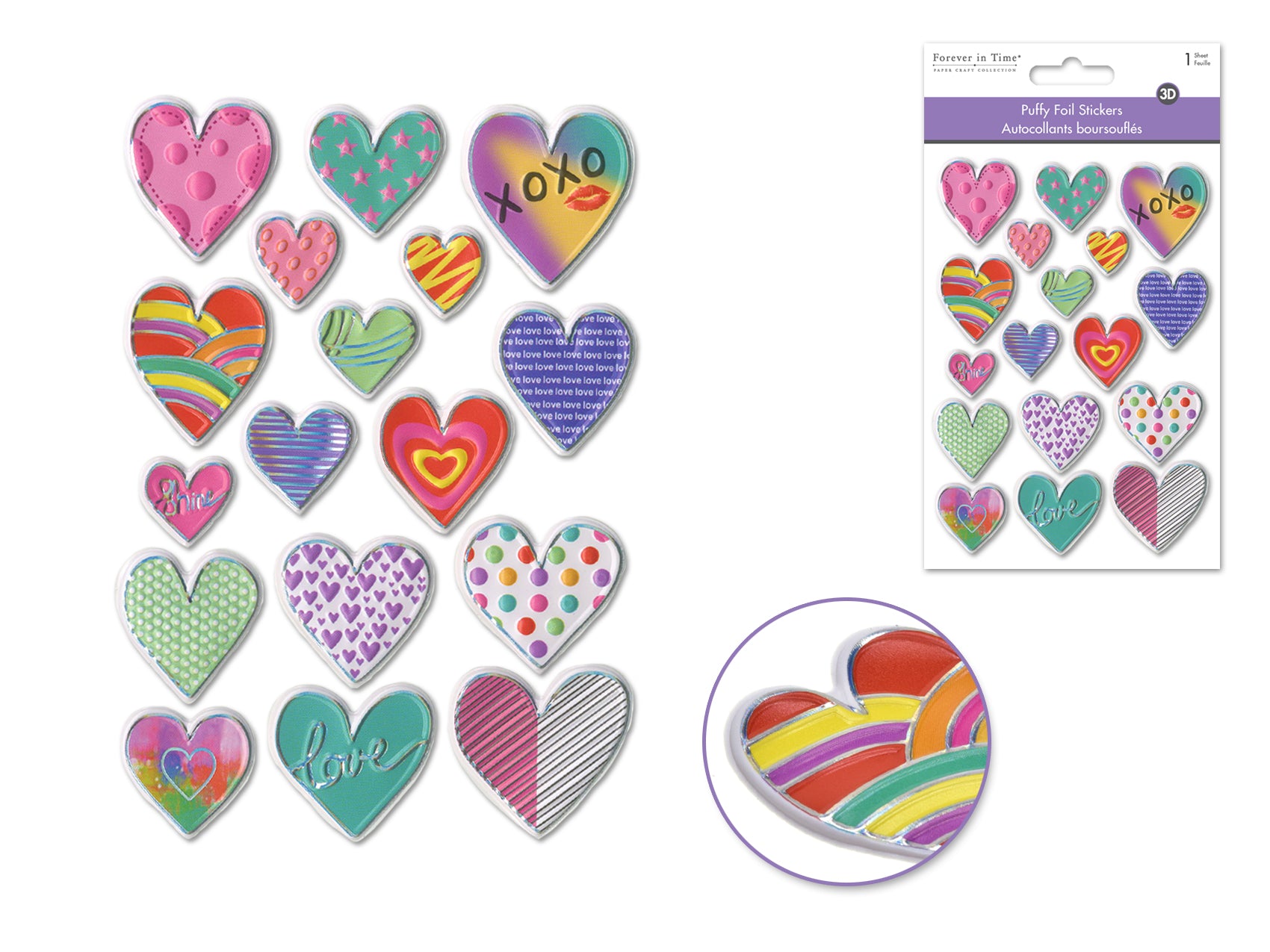 Paper Craft Stickers: 4.3"x6.1" Foil Puffy - Love Hearts – Crafts N ...