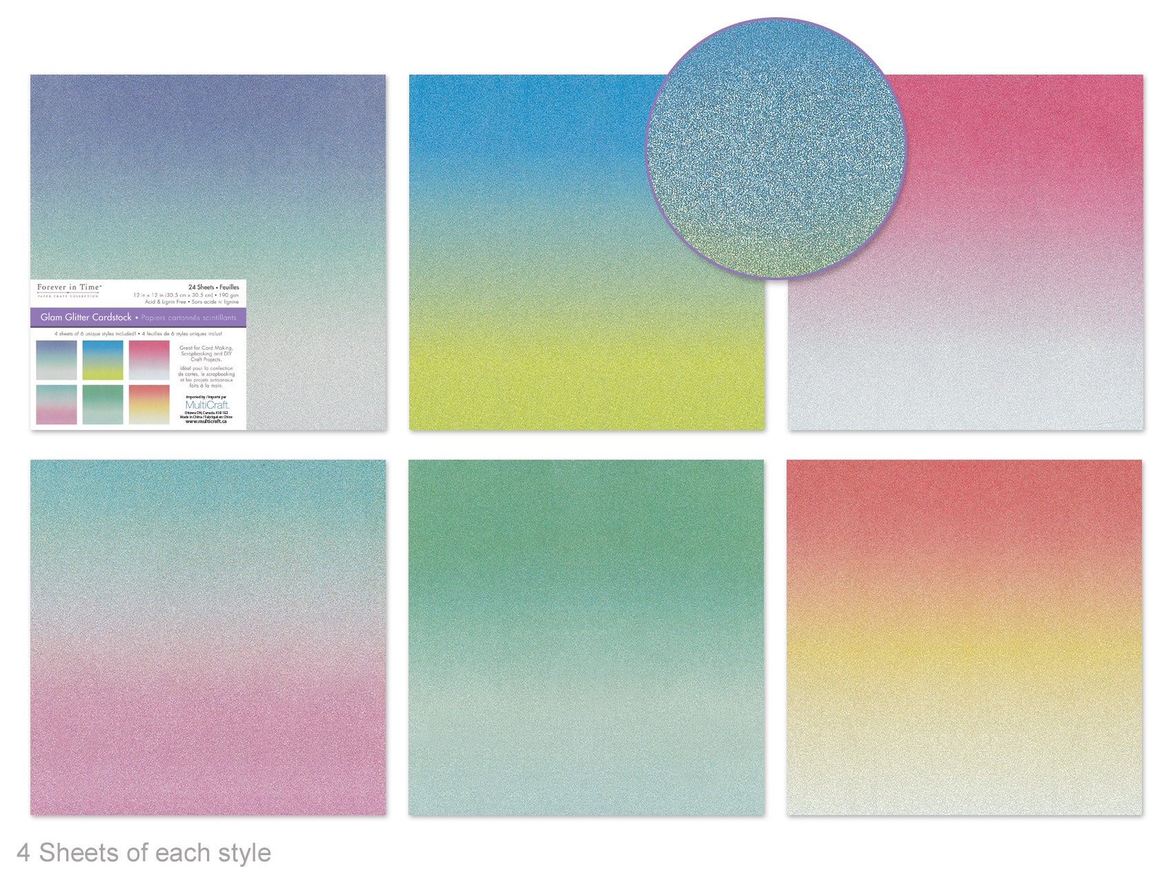 Scrapbook Paper: 12"x12" Glam Glitter Cardstock 190gsm A) Ombre Pastel ...